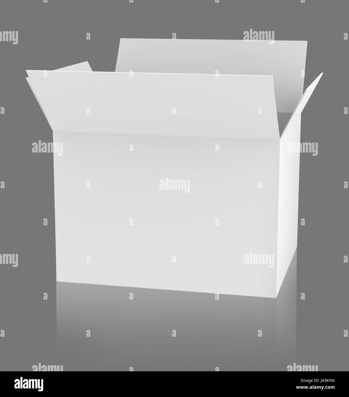 Blank opened white box with reflection isolated on white. 3d rendering ...