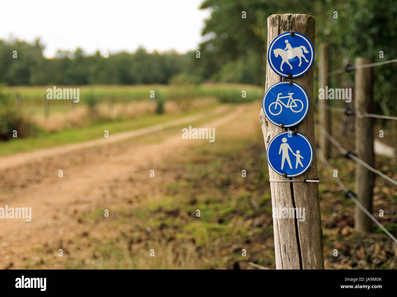signs for combined horse riding,walking,cycling route Stock Photo - Alamy