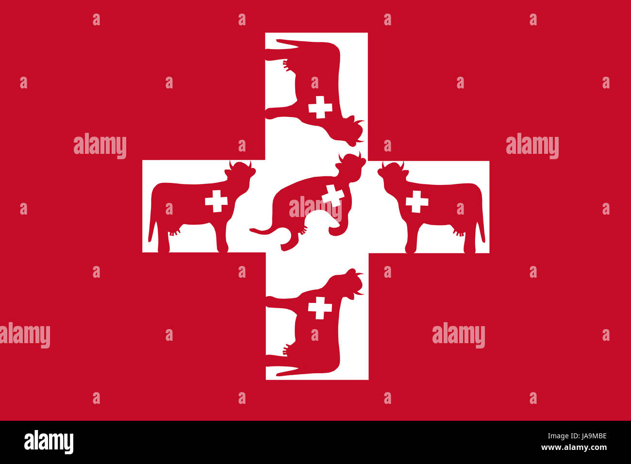 swiss cross with cows Stock Photo - Alamy
