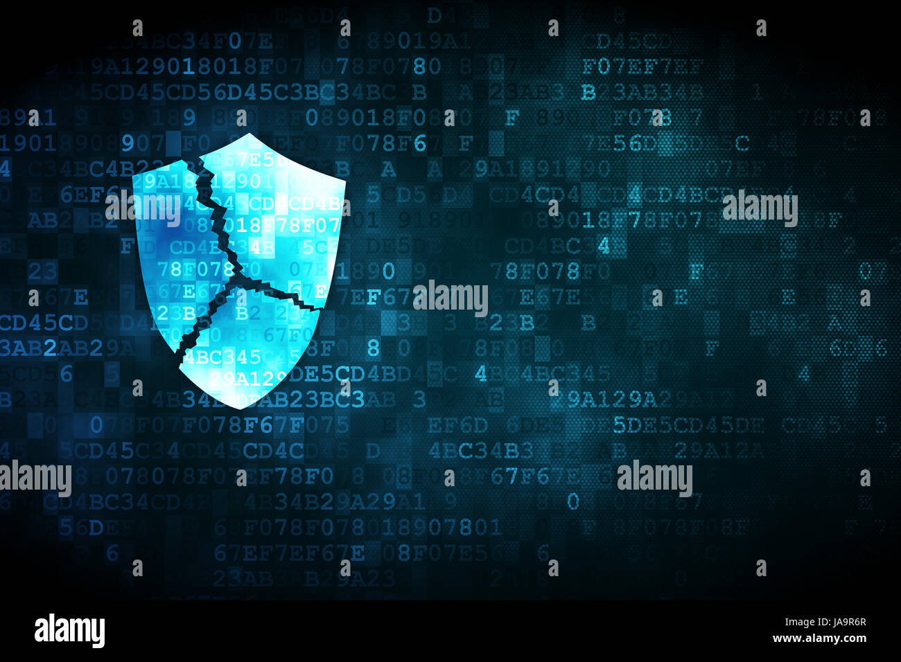 Protection concept: Broken Shield on digital background Stock Photo - Alamy