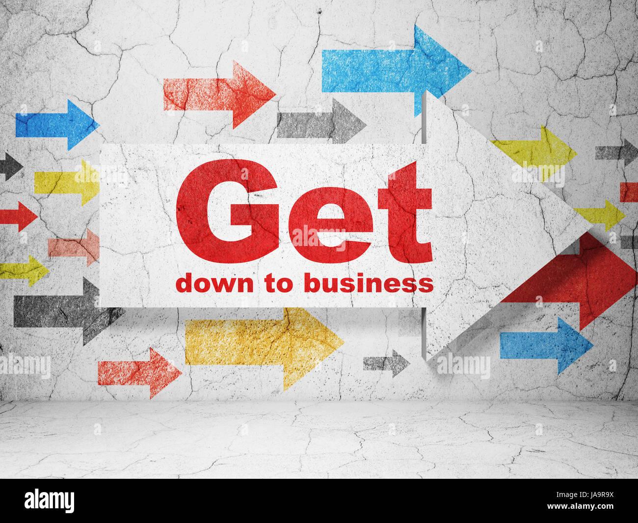 Business concept: arrow with Get Down to business on grunge wall ...