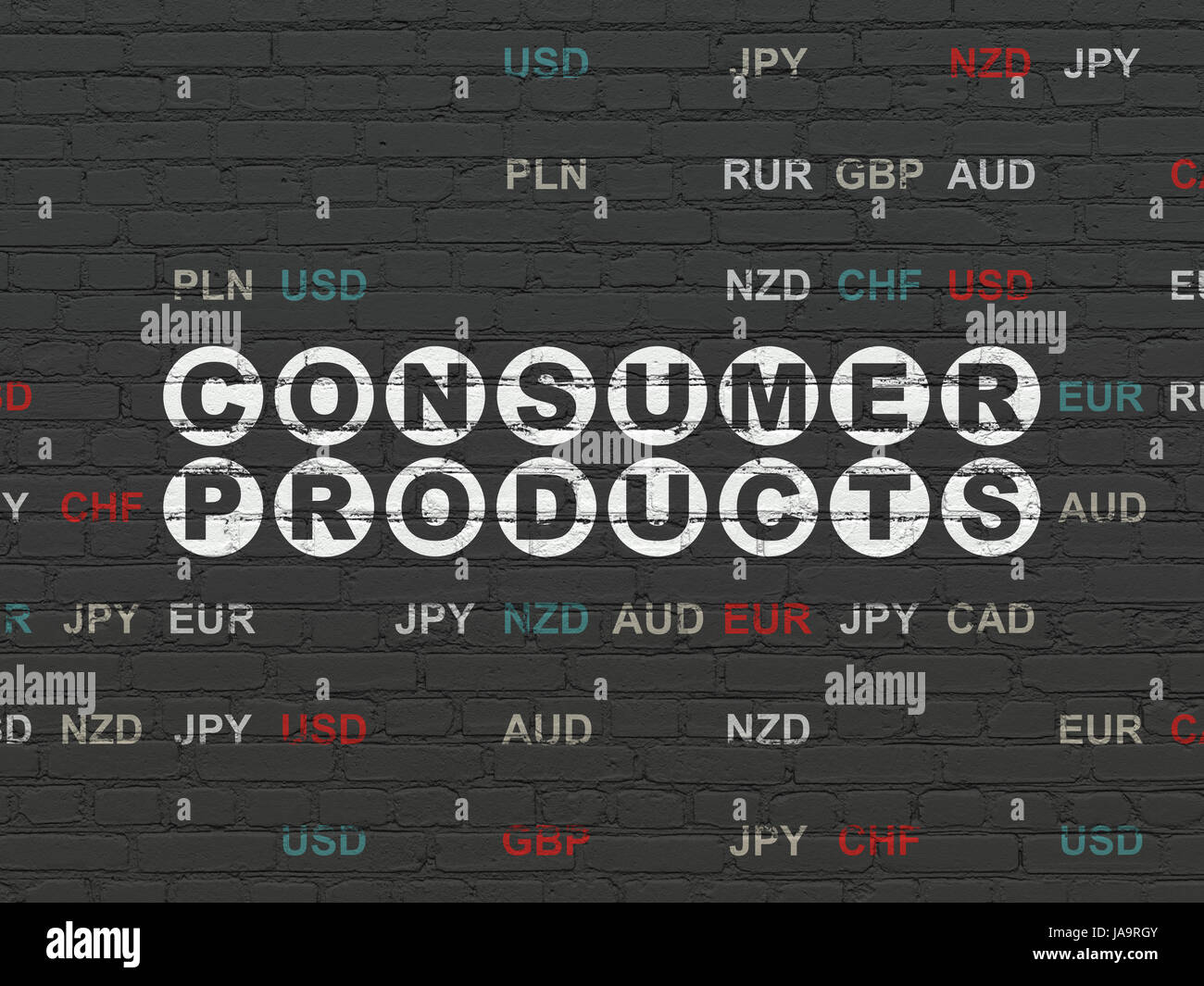 Finance concept: Consumer Products on wall background Stock Photo - Alamy