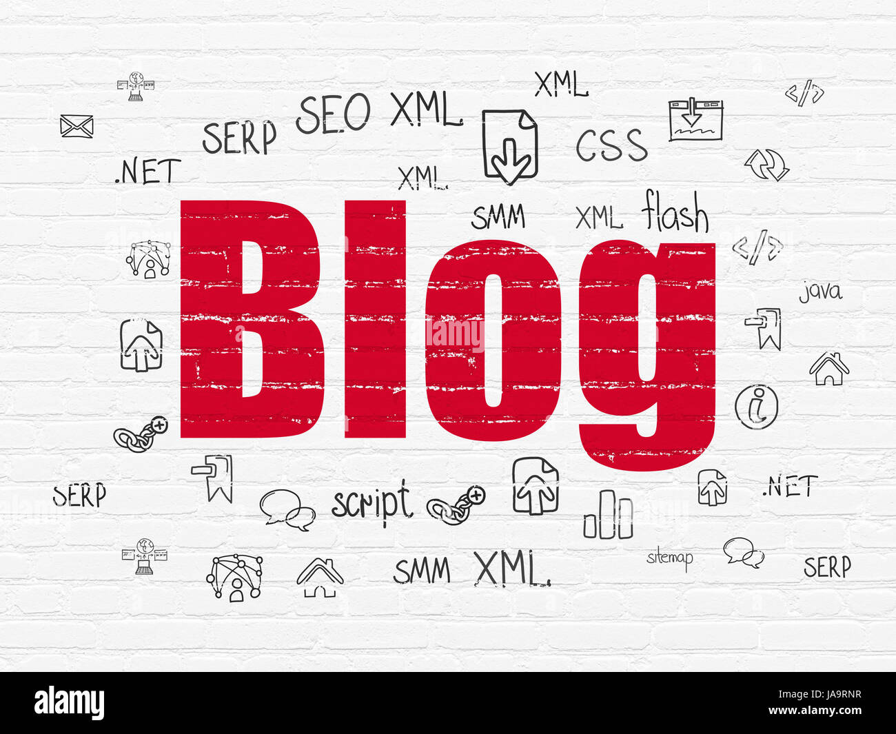 Web development concept: Blog on wall background Stock Photo - Alamy