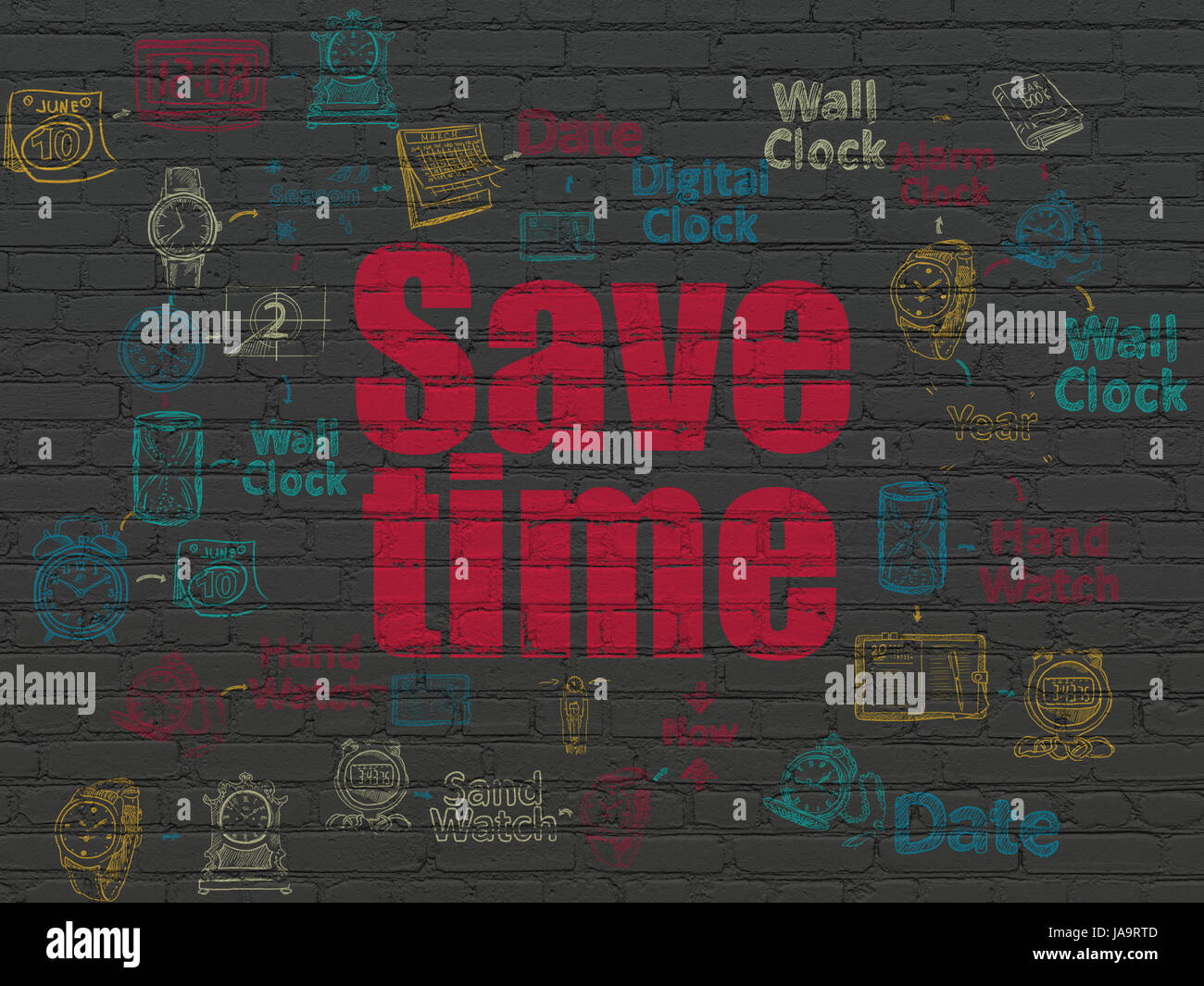 Timeline concept: Save Time on wall background Stock Photo - Alamy