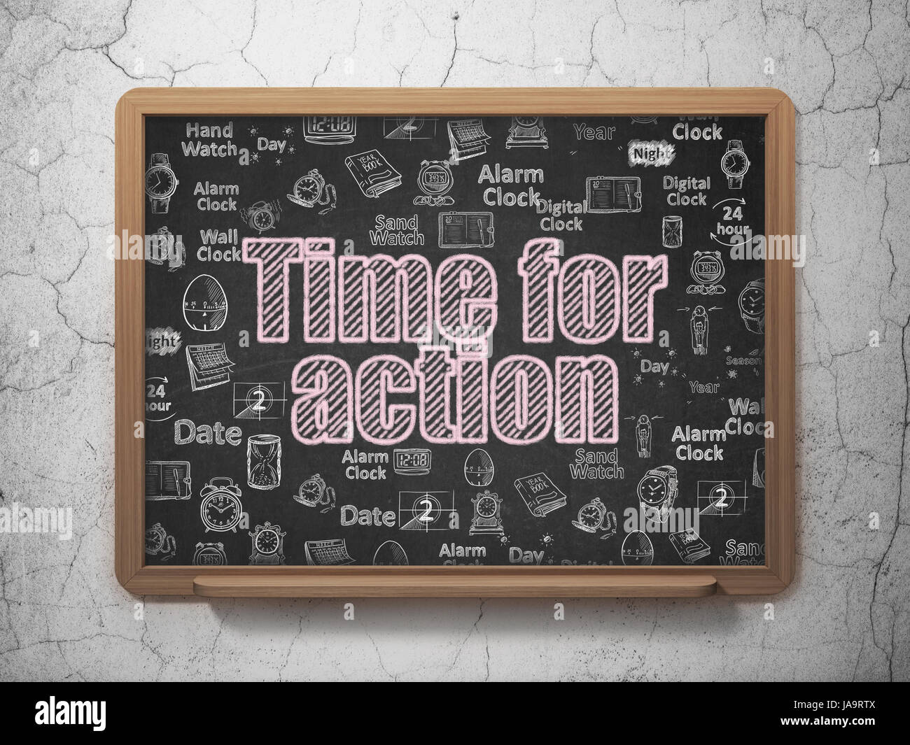 Time concept: Time for Action on School board background Stock Photo ...