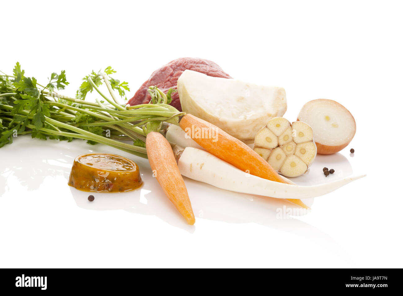Broth ingredients isolated on white background. Fresh vegetable, raw ...