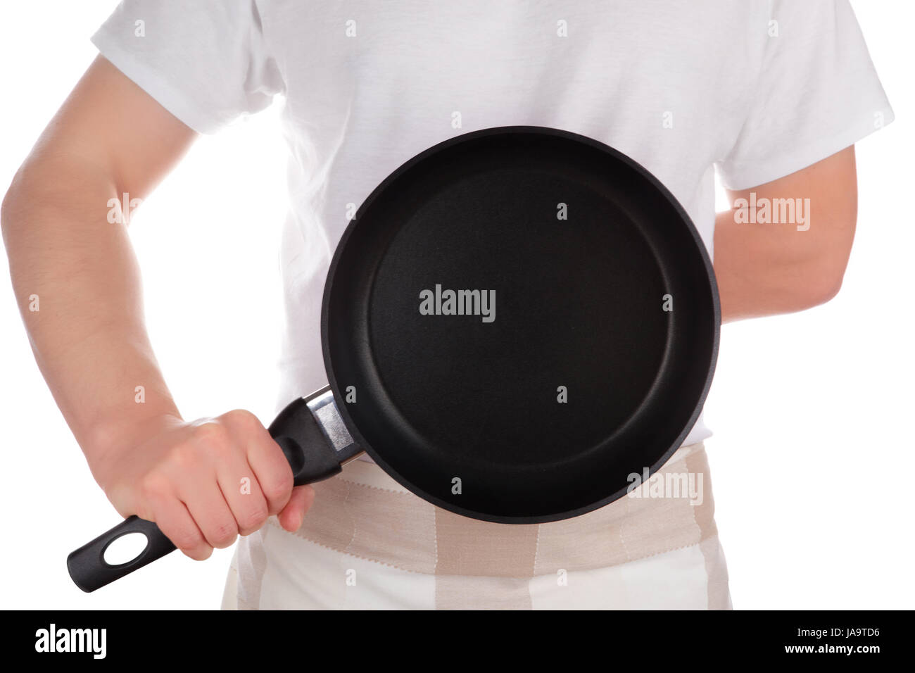 Chef holding frying pan isolated on white background Stock Photo - Alamy