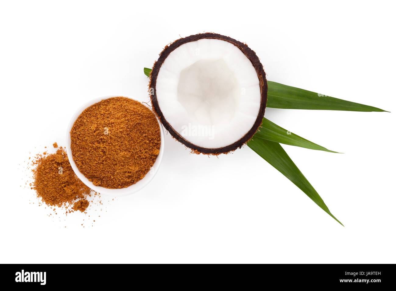 coconut half with powder from above isolated on white background Stock ...