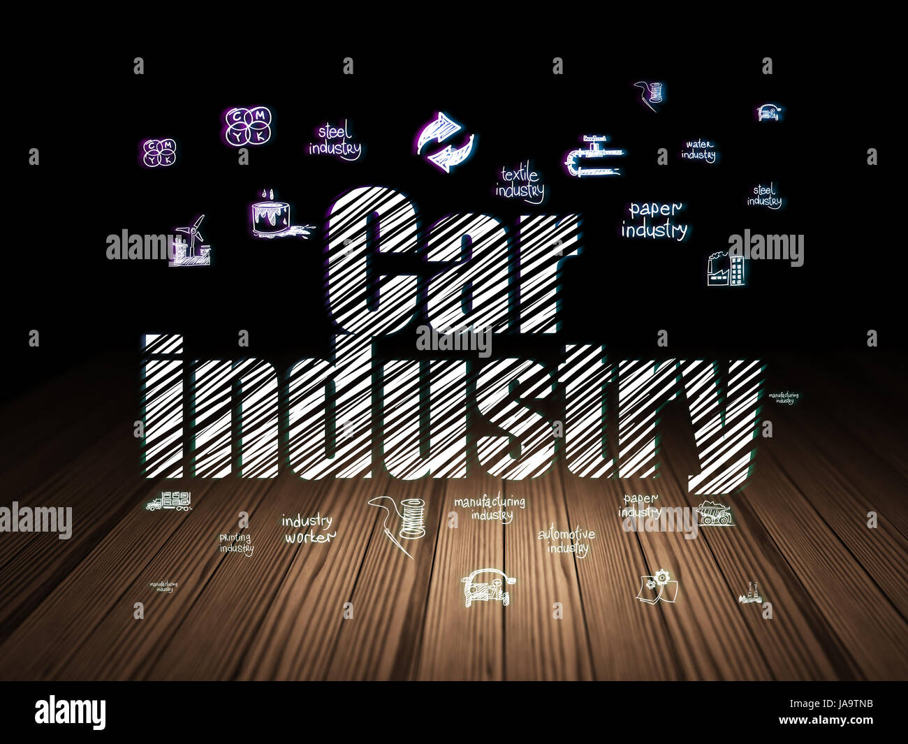 Manufacuring concept: Car Industry in grunge dark room Stock Photo - Alamy