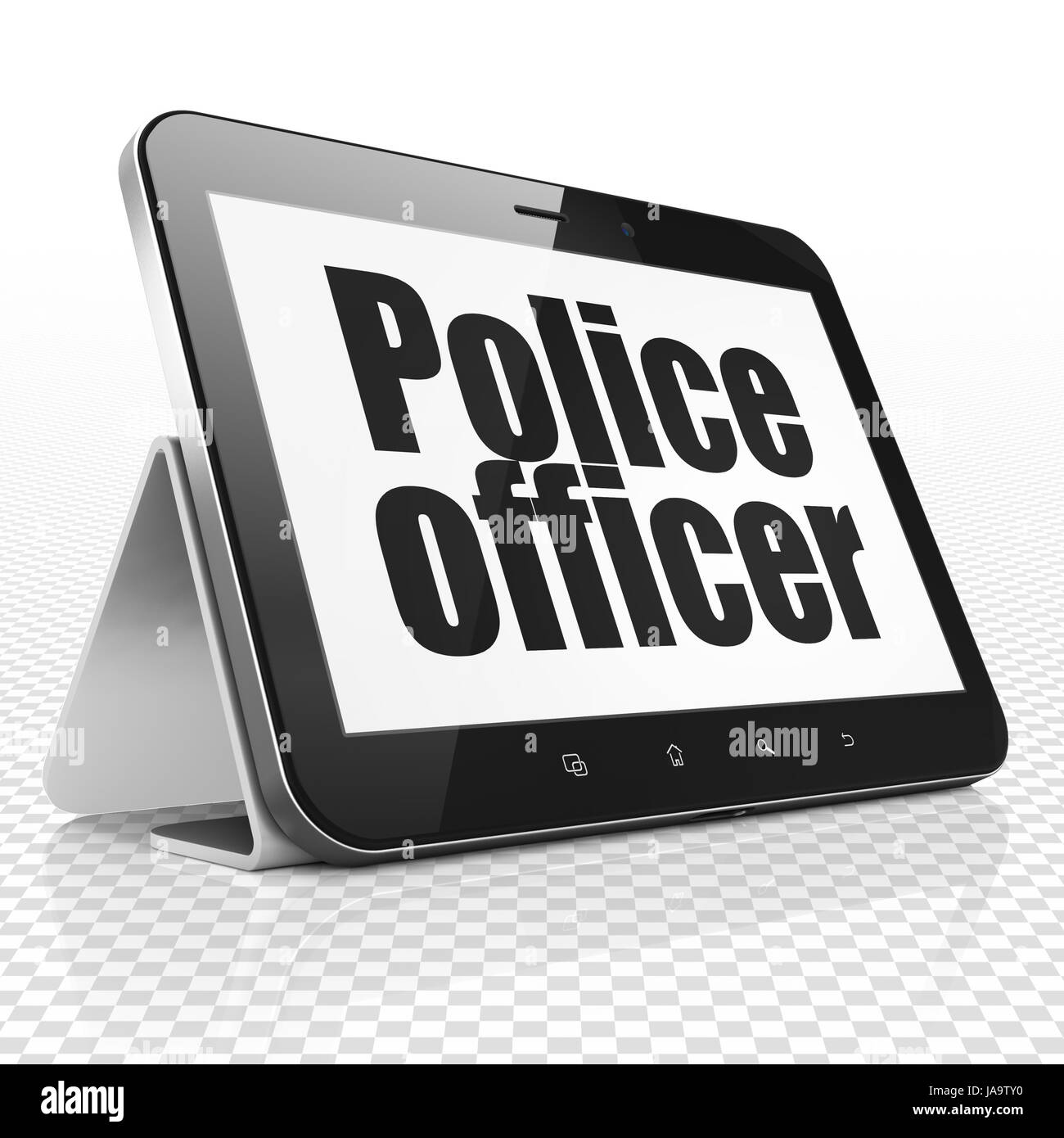 Law concept: Tablet Computer with Police Officer on display Stock Photo ...