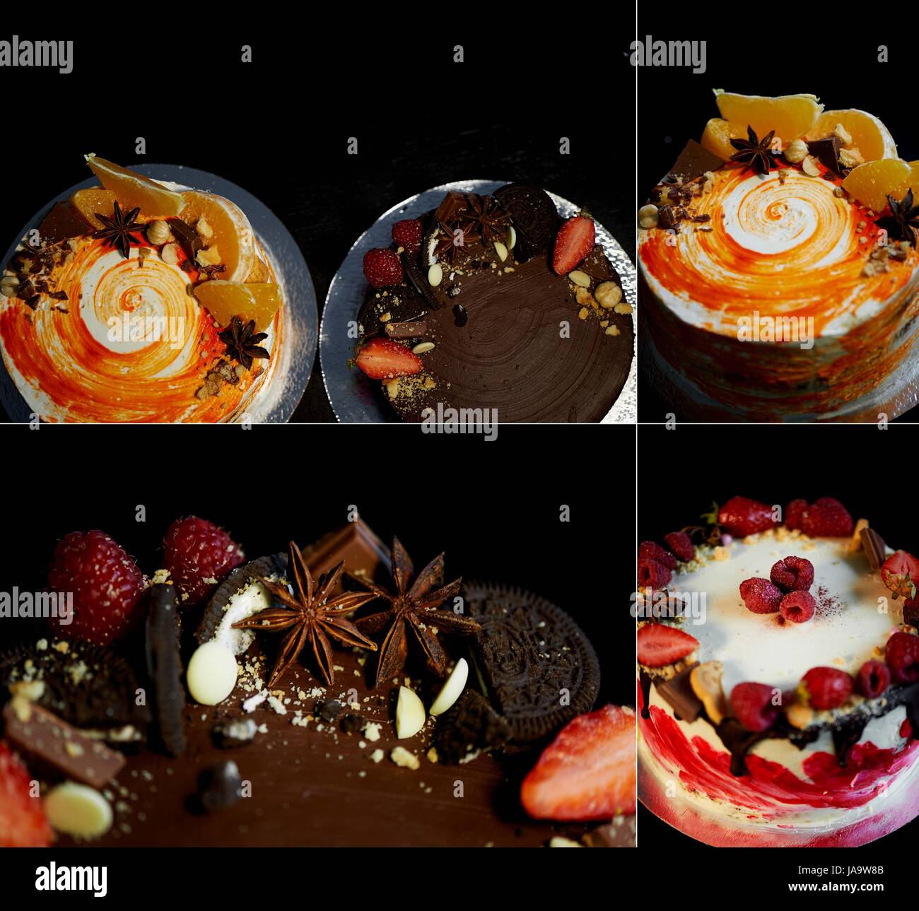 A collage of beautiful and delicious sweets. Cakes . Works of culinary ...