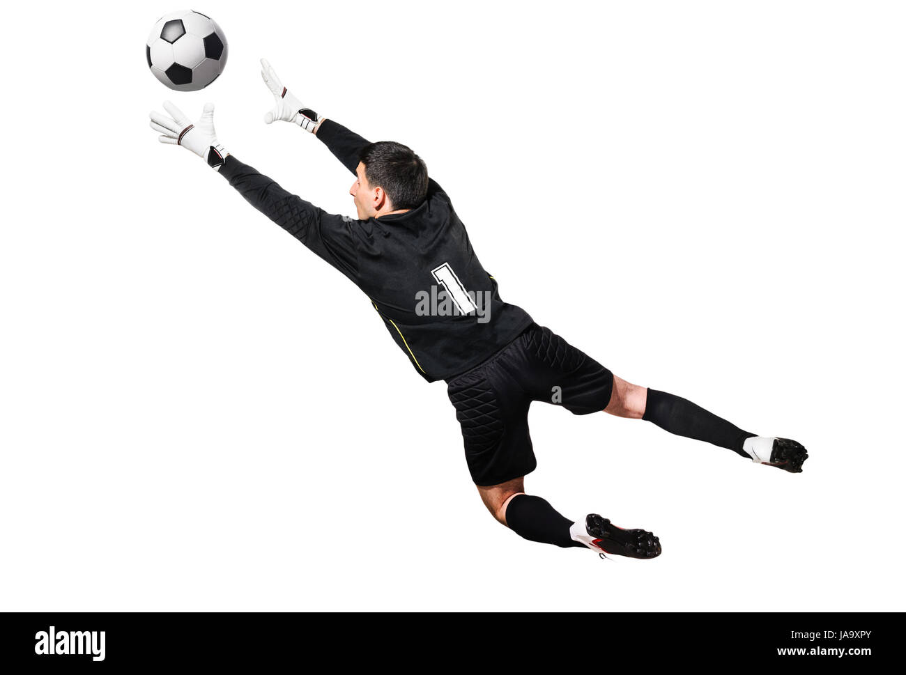 Football jump mid air hi-res stock photography and images - Alamy