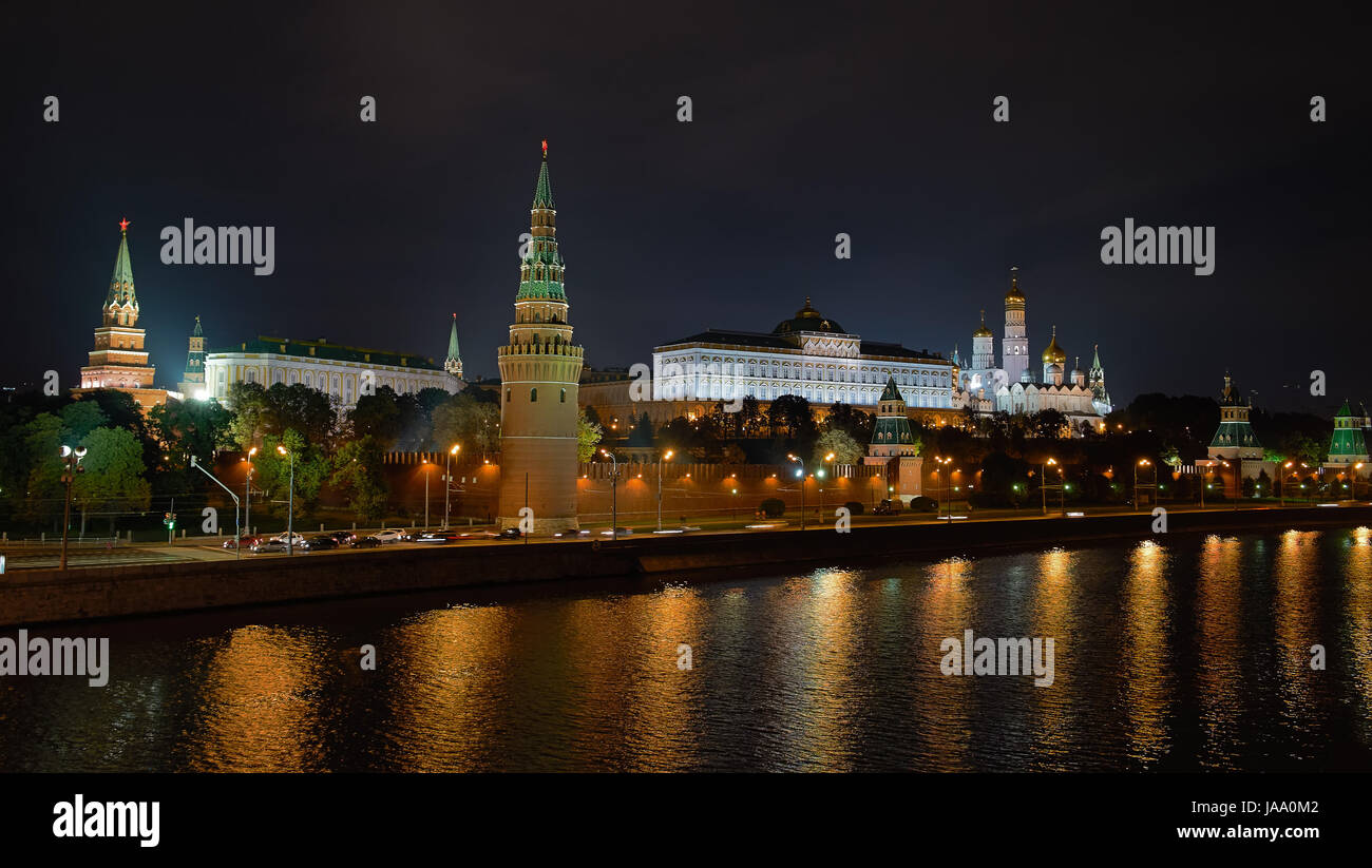 russia, moscow, tower, night, nighttime, wall, style of construction ...