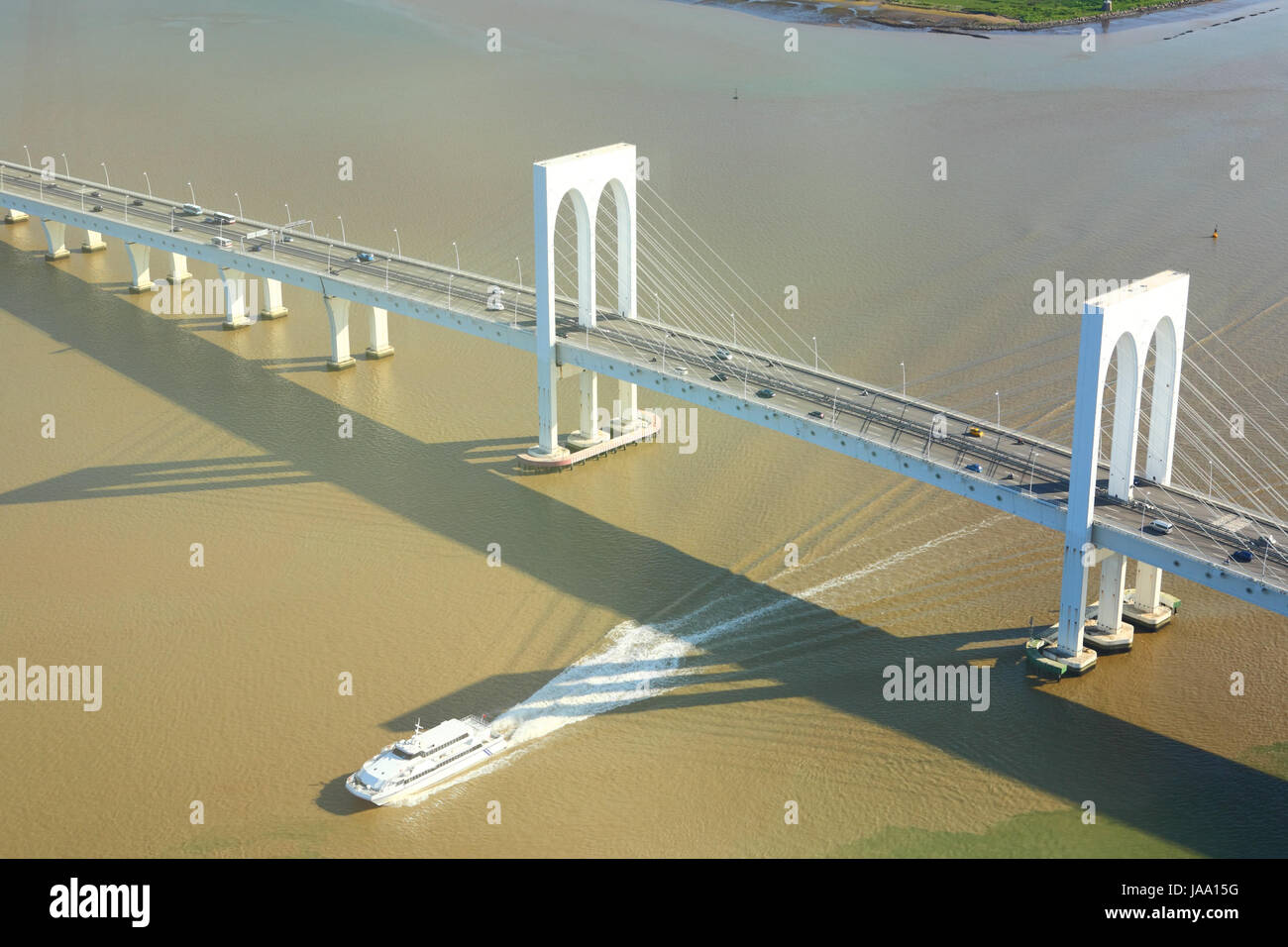bridge, vessel, suspension bridge, coast, bay, connection, connectivity ...