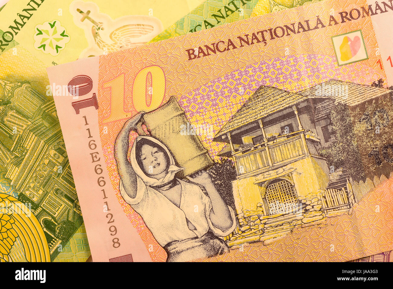 Close up Romanian currency note, banknotes, LEI or LEU, Romania Stock ...