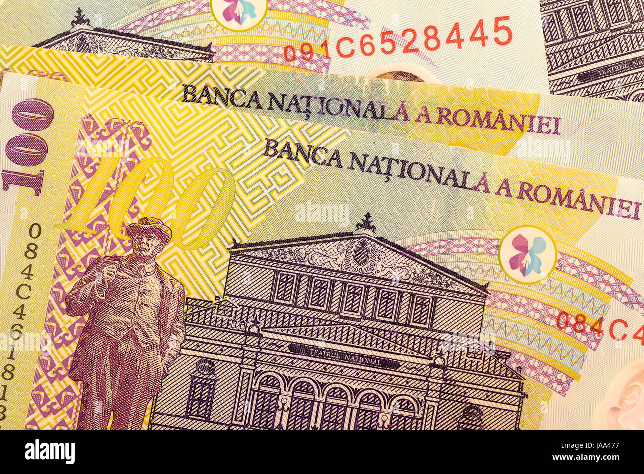 Close up Romanian currency note, banknotes, LEI or LEU, Romania Stock ...