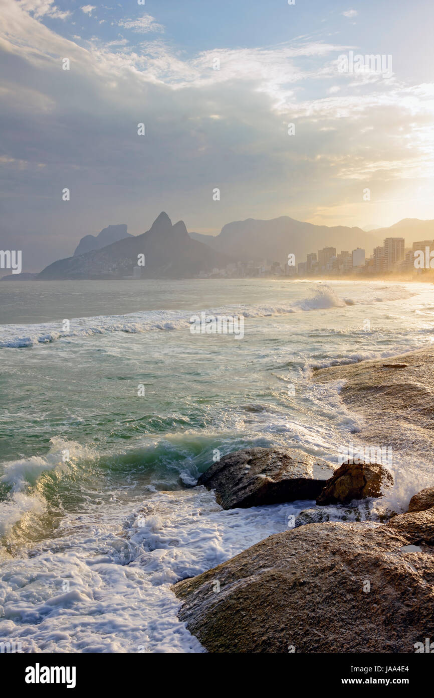 Arpoador beach in Rio de Janeiro, with its stones, buildings and the ...