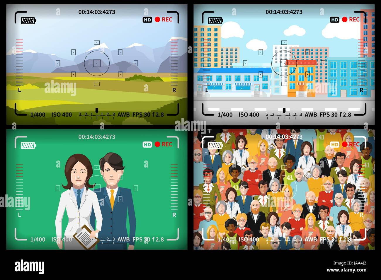 Set of different scene types with photo camera viewfinder marks ...