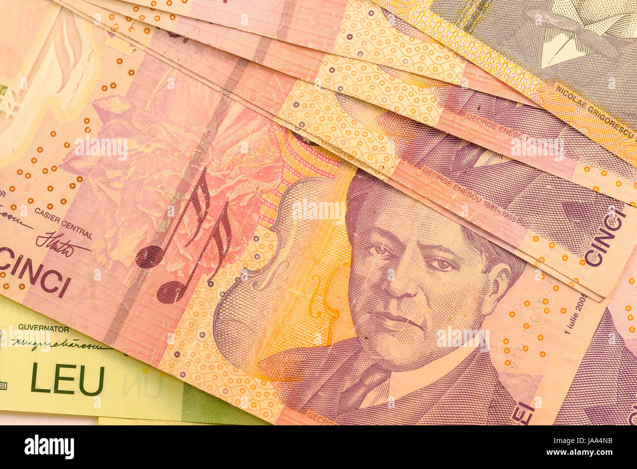 Close up Romanian currency note, banknotes, LEI or LEU, Romania Stock ...