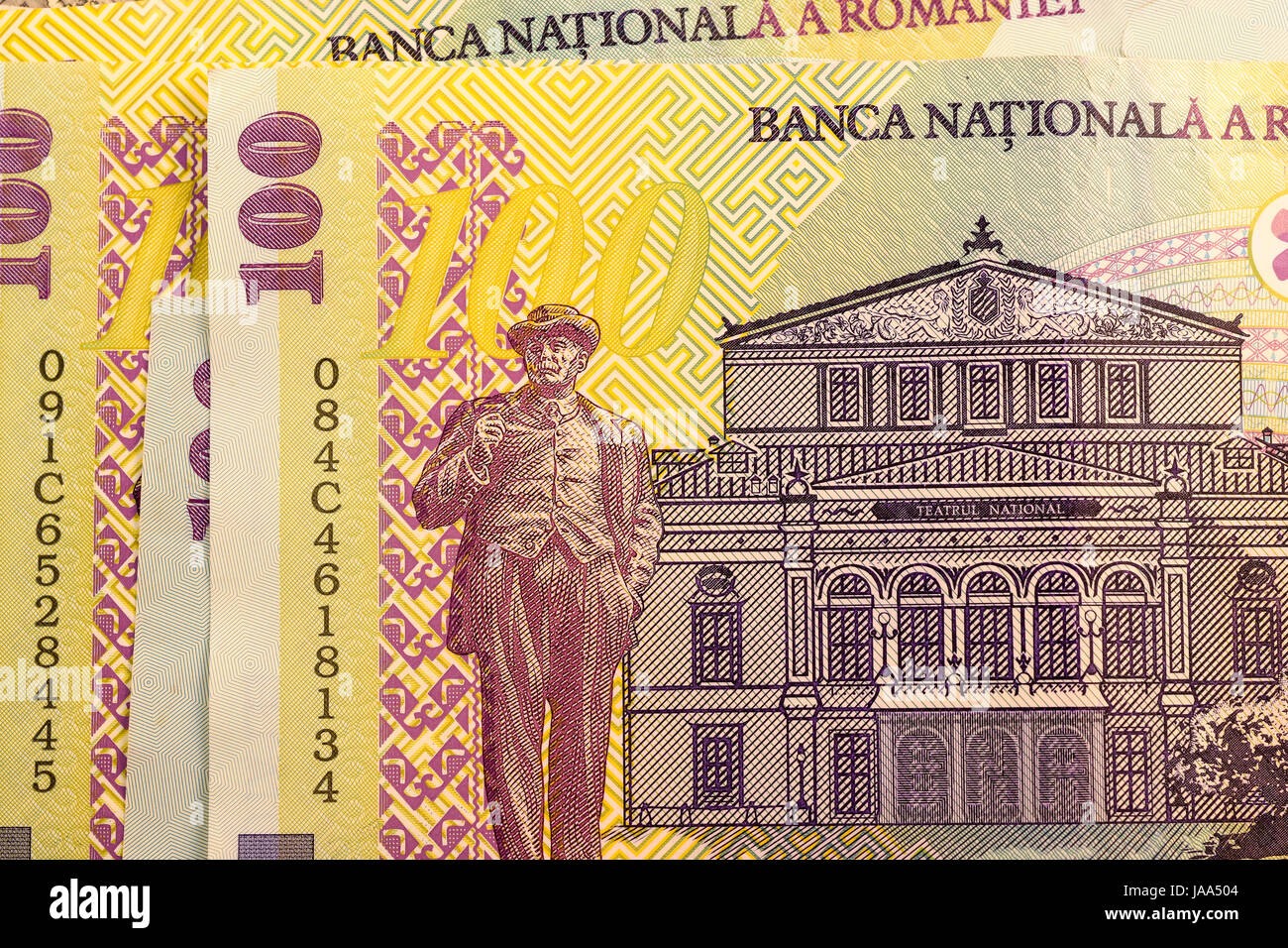 Close up Romanian currency note, banknotes, LEI or LEU, Romania Stock ...