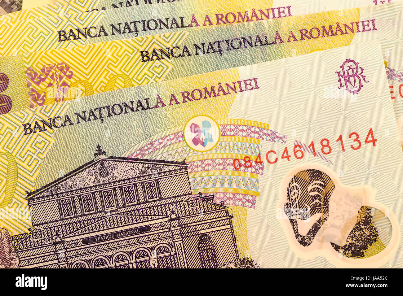 Close up Romanian currency note, banknotes, LEI or LEU, Romania Stock ...
