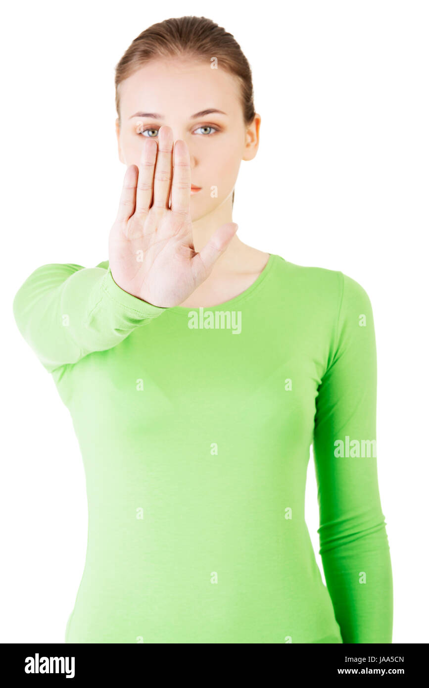 sign, signal, gesture, wait, waiting, danger, woman, women, order, hand ...