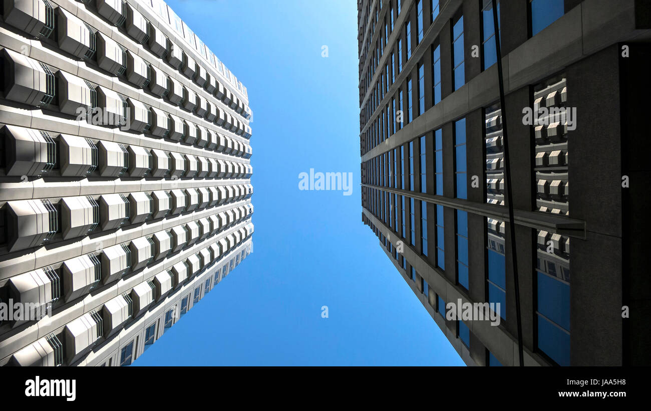 This is an image of two buildings looking up located in San Francisco's ...