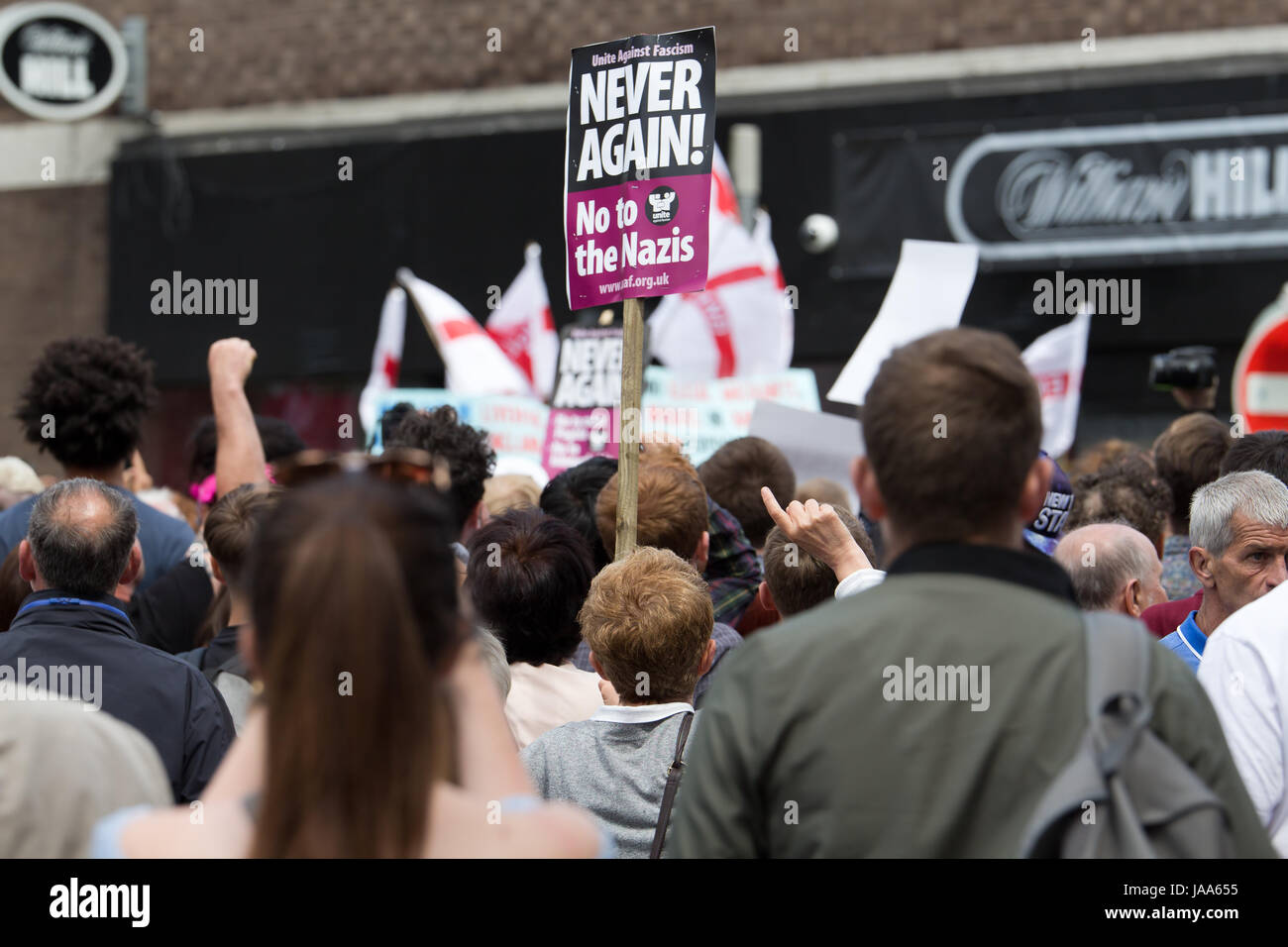 Anti-Fascist demonstrators protest against a rally held by the far ...