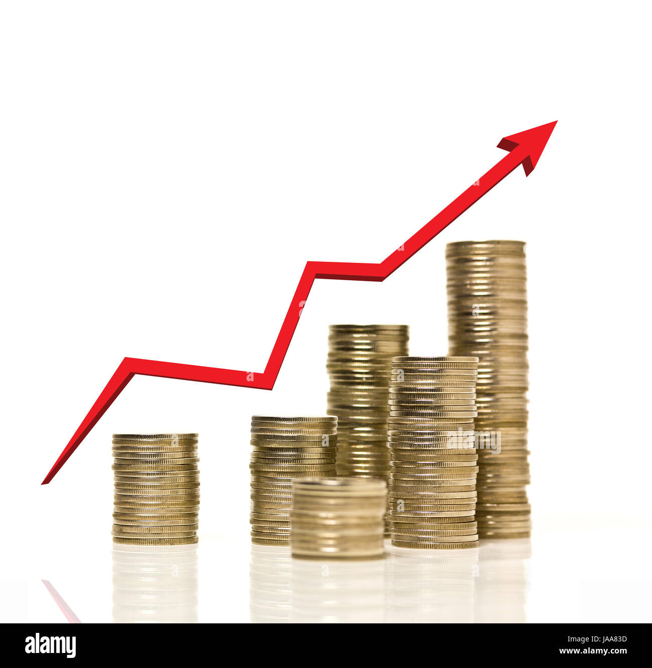 Coin stack arrow bar graph hi-res stock photography and images - Alamy