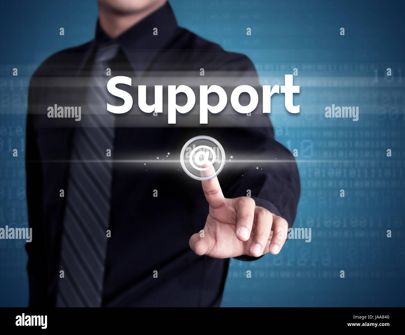 Business hand pushing support button on a touch screen interface Stock ...