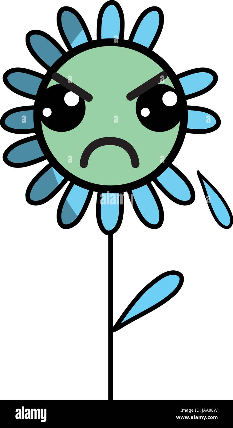 kawaii angry flower plant with leaves and petals Stock Vector Image ...