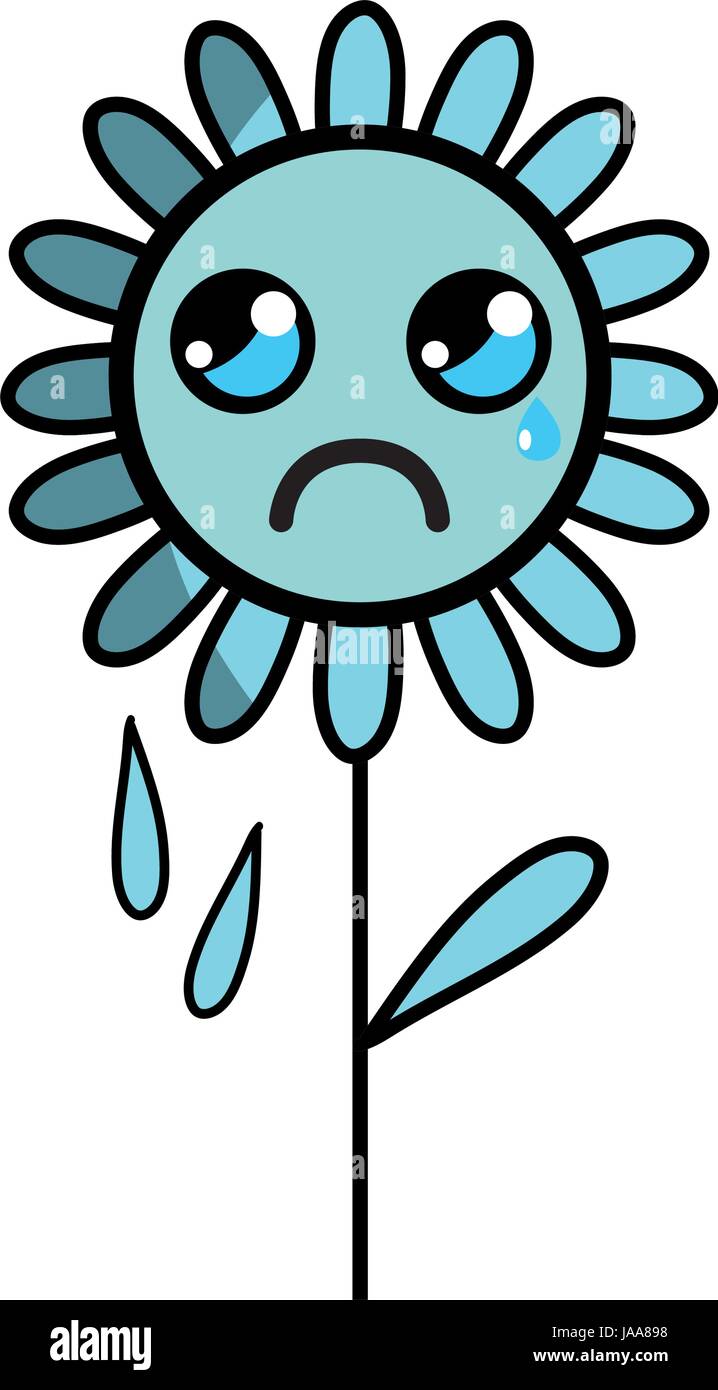 kawaii sad flower plant with leaves and petals Stock Vector Image & Art ...