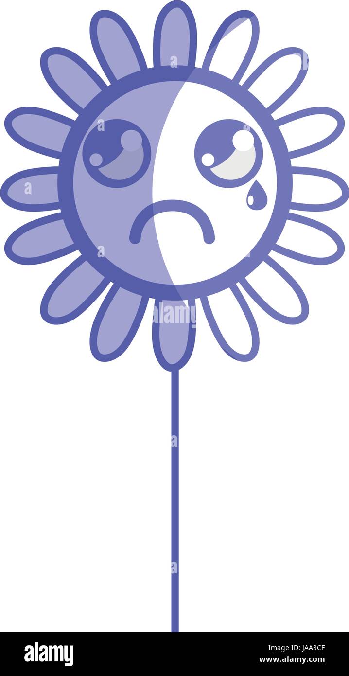 silhouette kawaii sad flower plant with leaves and petals Stock Vector ...