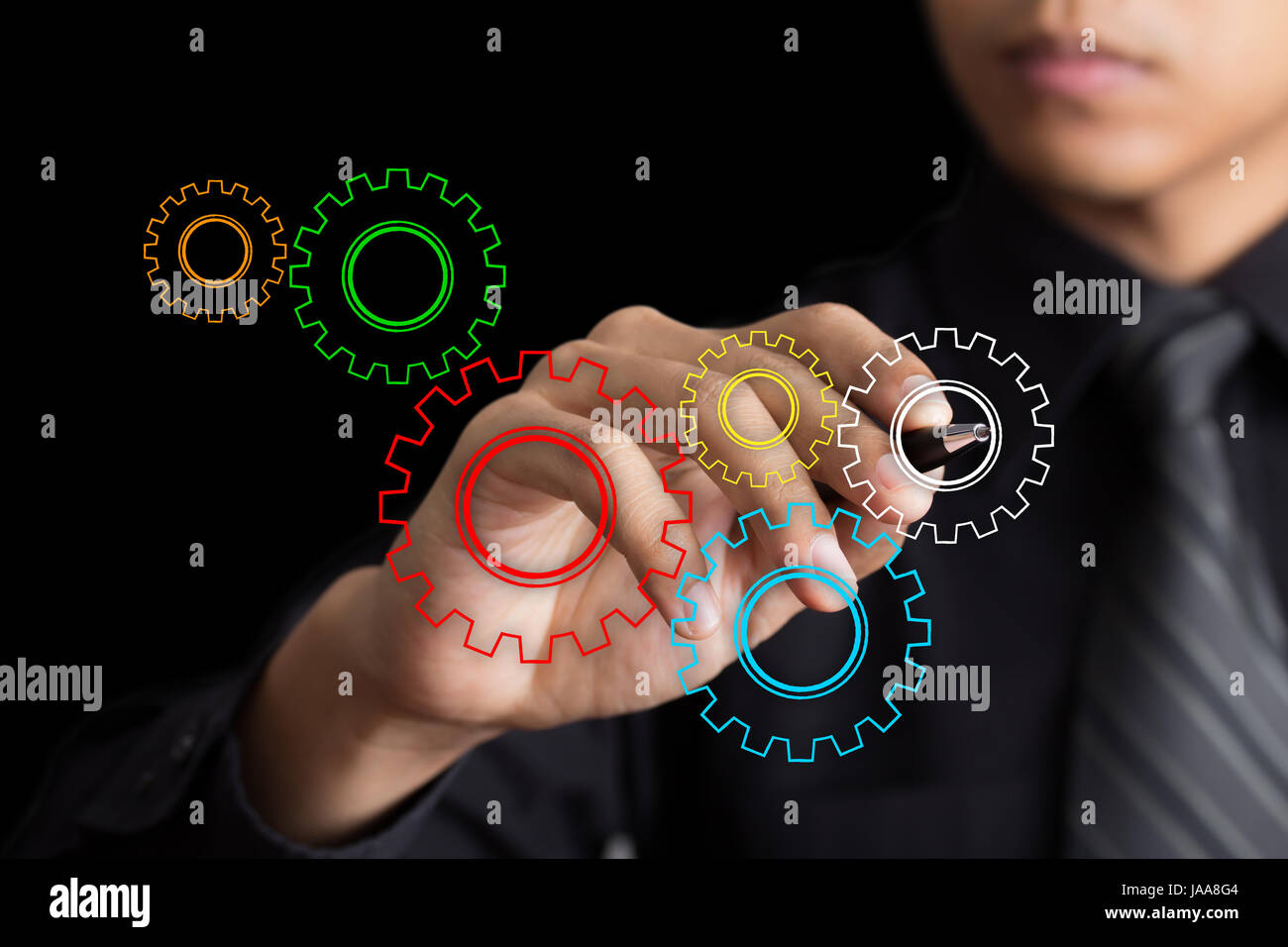 Businessman drawing gear to success concept Stock Photo - Alamy