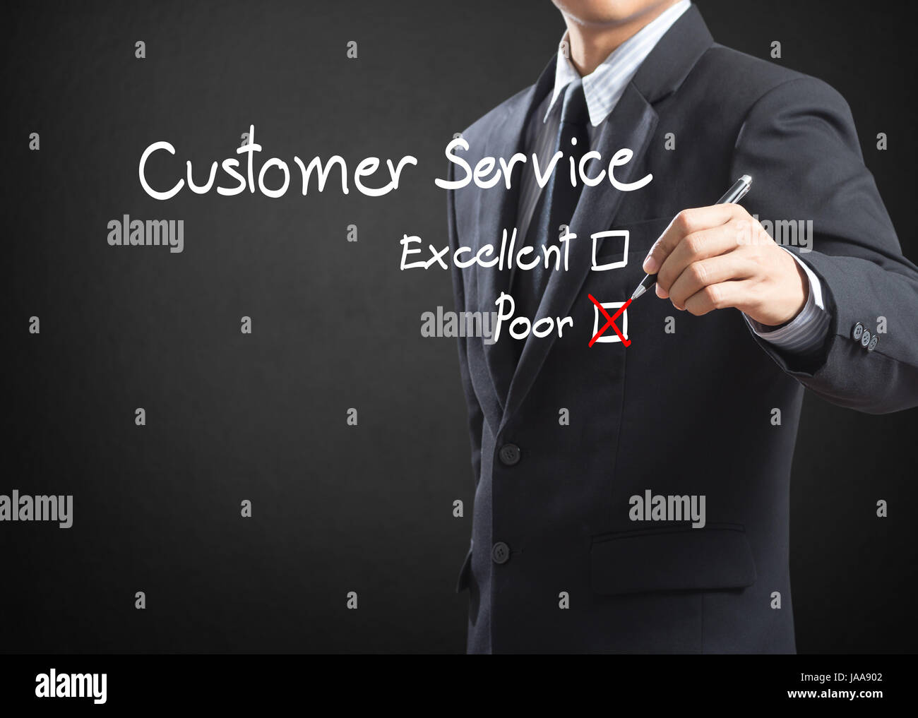 Hand putting check mark on poor customer service evaluation form Stock ...