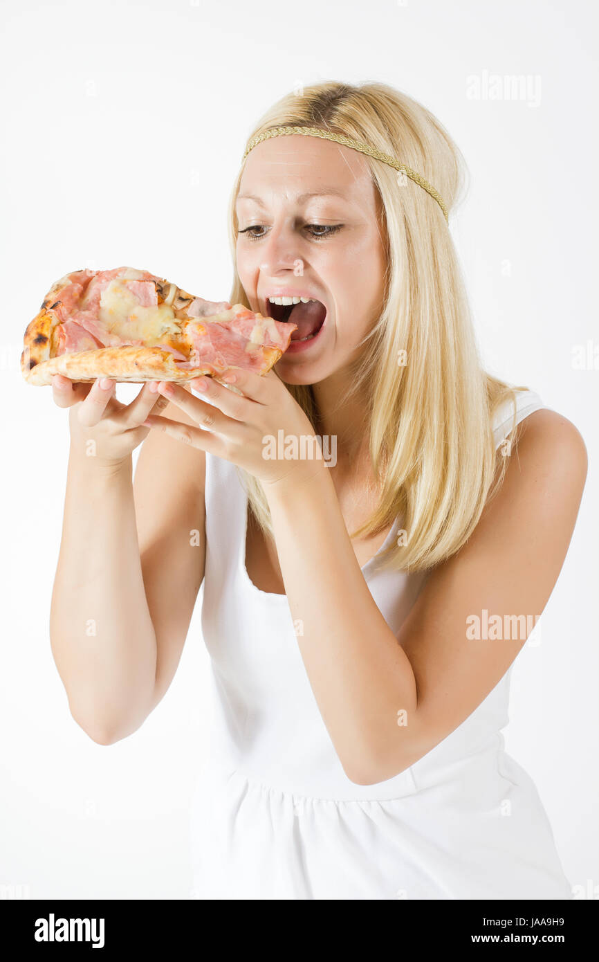 woman, hungry, pizza, eating, eat, eats, woman, humans, human beings ...
