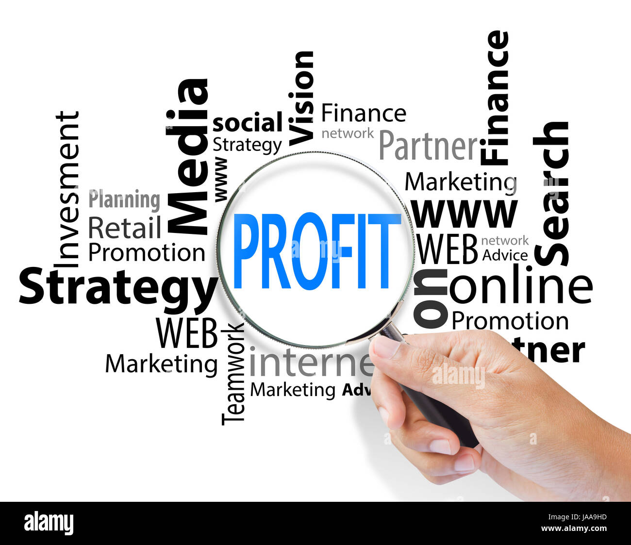 Hand showing Profit concept with magnifying glass Stock Photo - Alamy