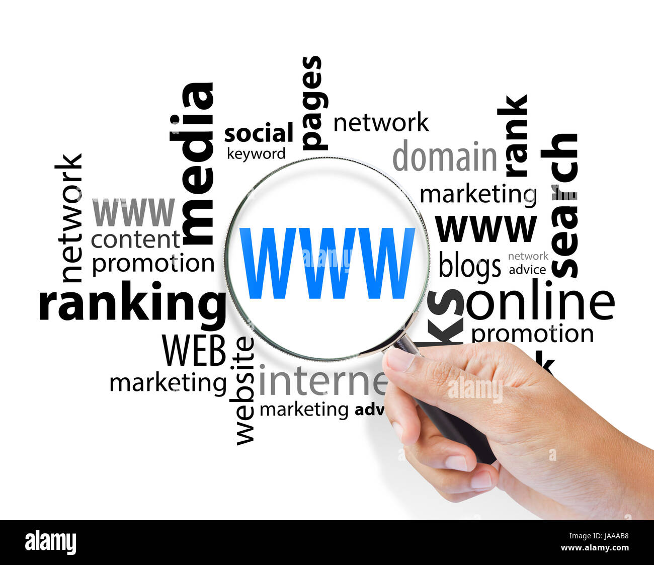 Magnifying glass searching internet domain, Global communication ...