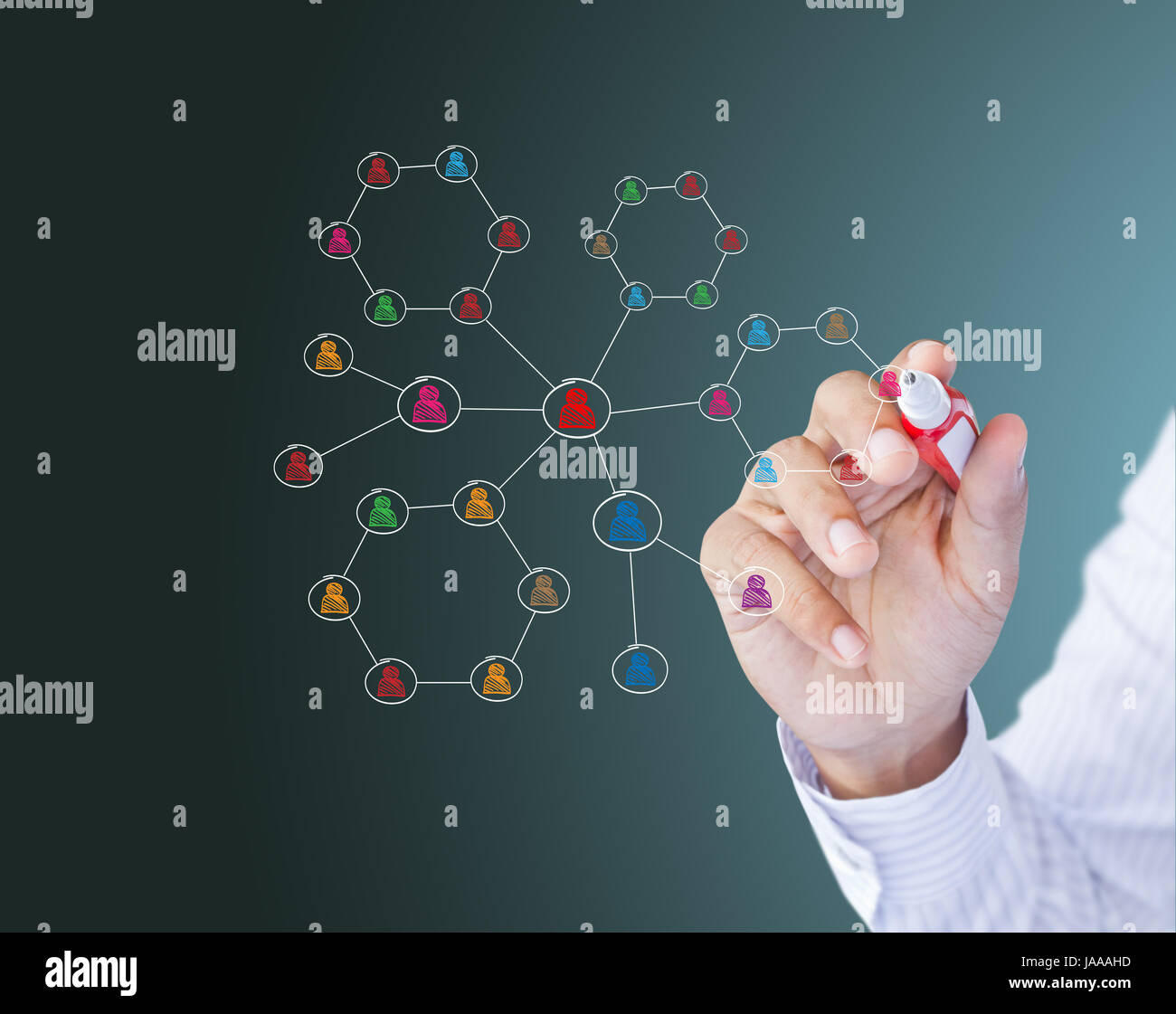 Business man drawing social network structure on a white board Stock ...