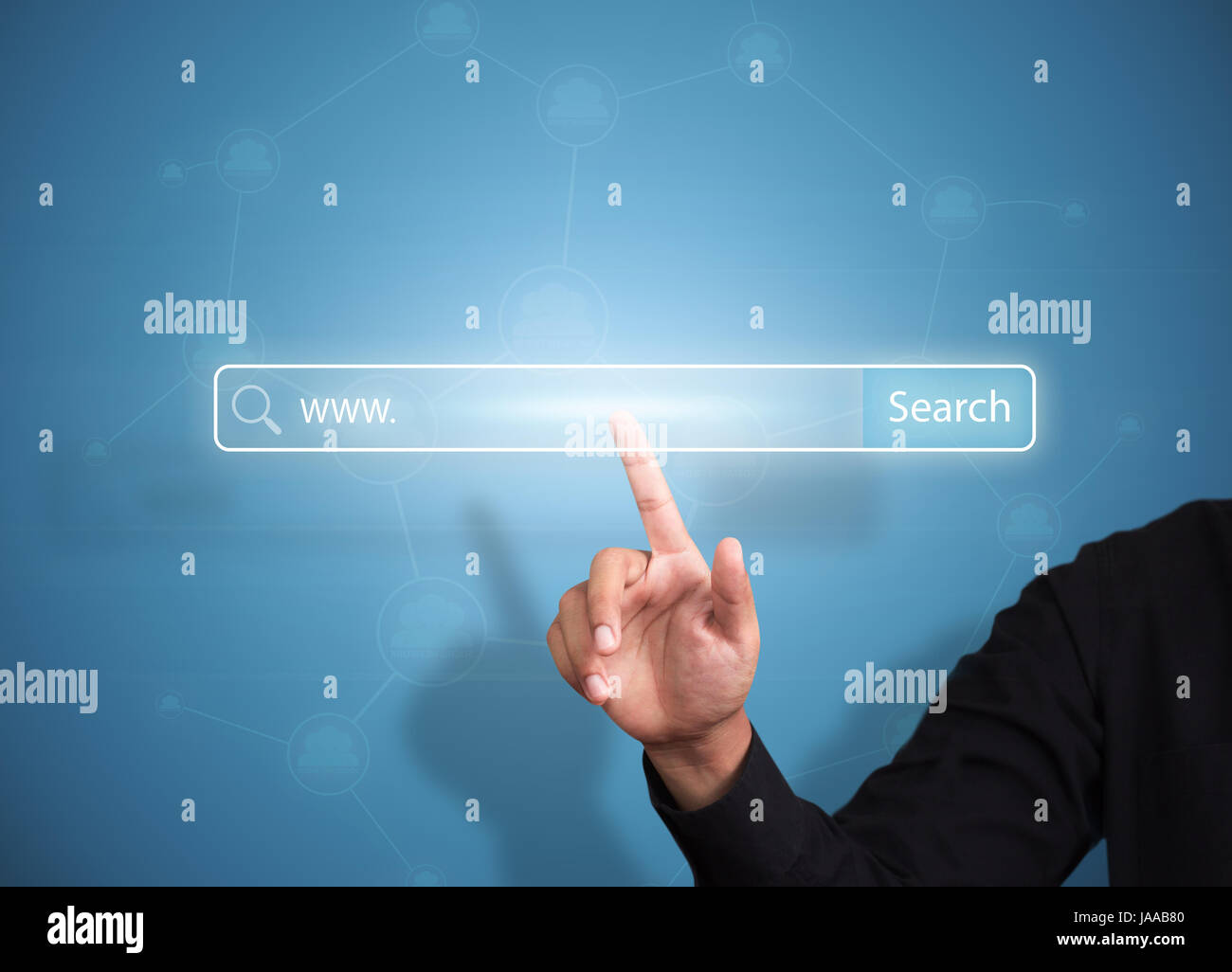 Business hand pressing Search button, Internet technology concept Stock ...