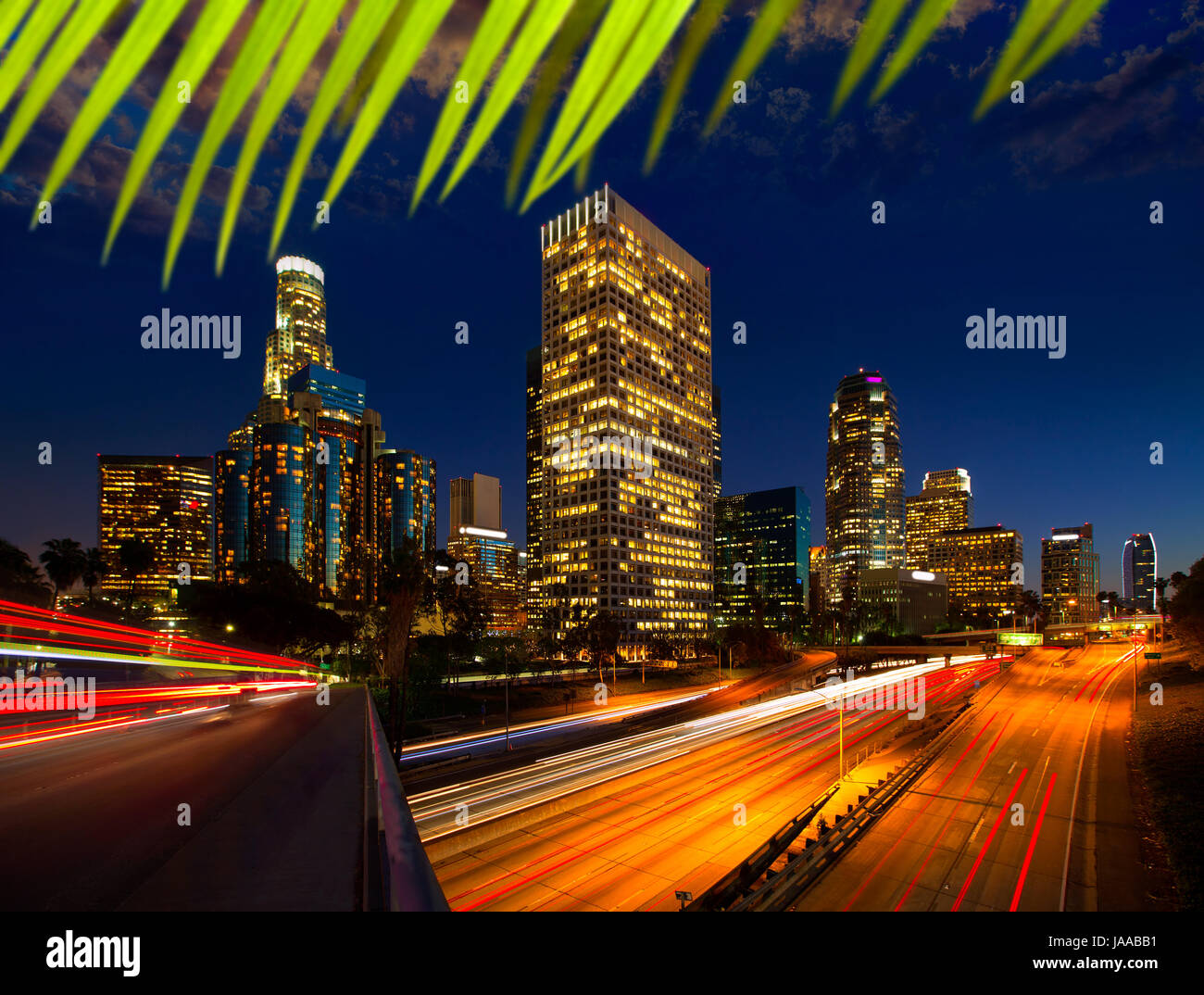 Downtown LA night Los Angeles sunset skyline California from 110 ...