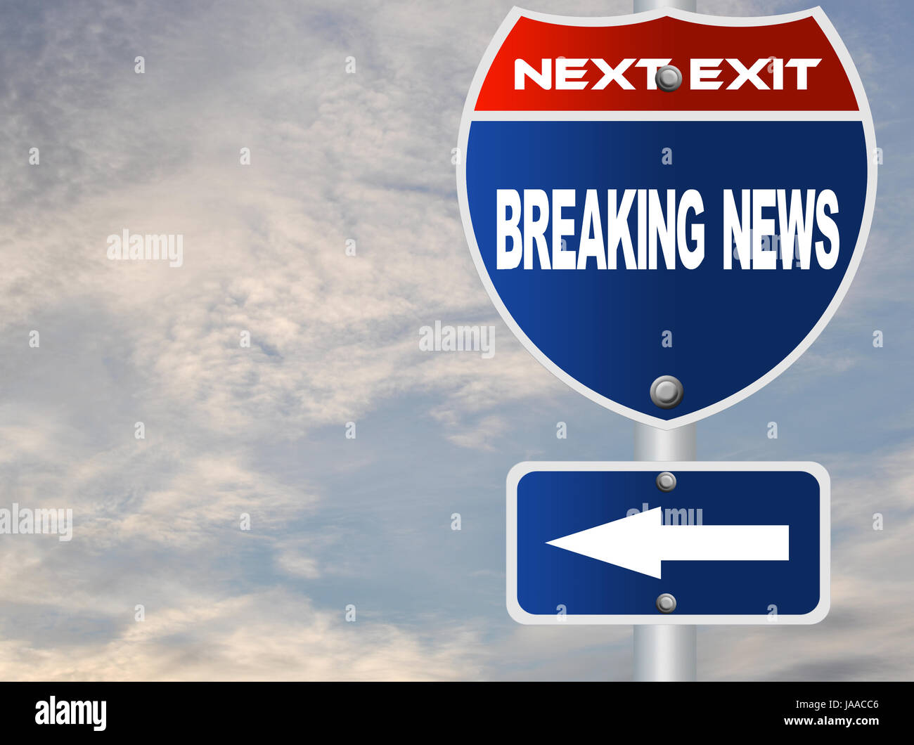 Breaking news road sign Stock Photo - Alamy