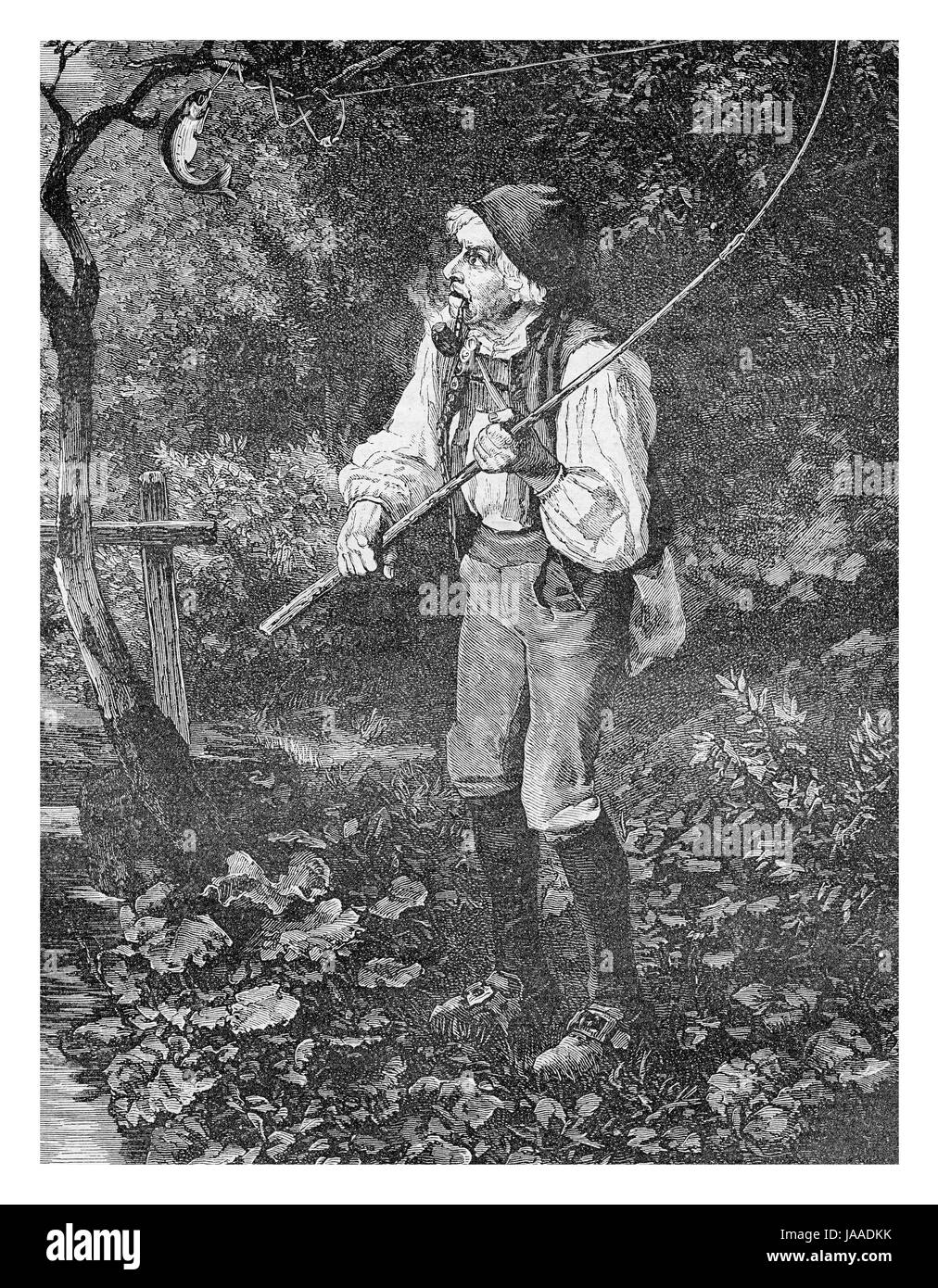 Fisherman caught fishing rod on Black and White Stock Photos & Images ...