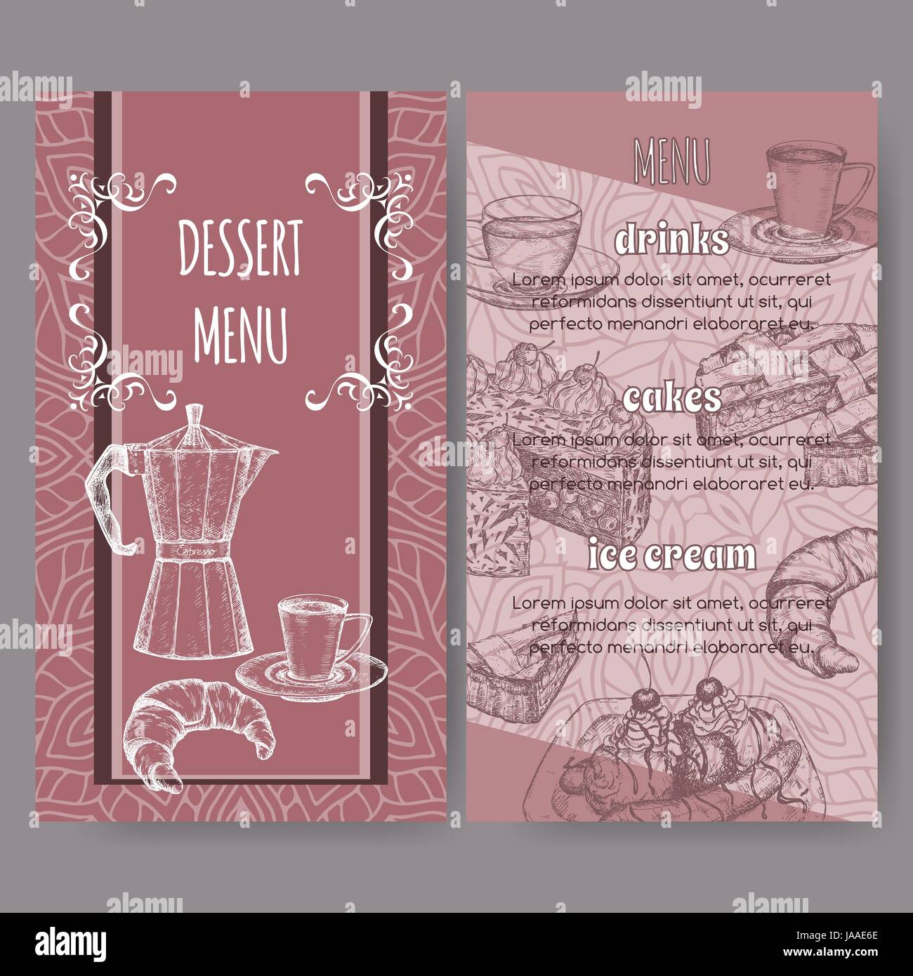 Dessert menu card templates based on hand drawn sketch Stock Vector ...