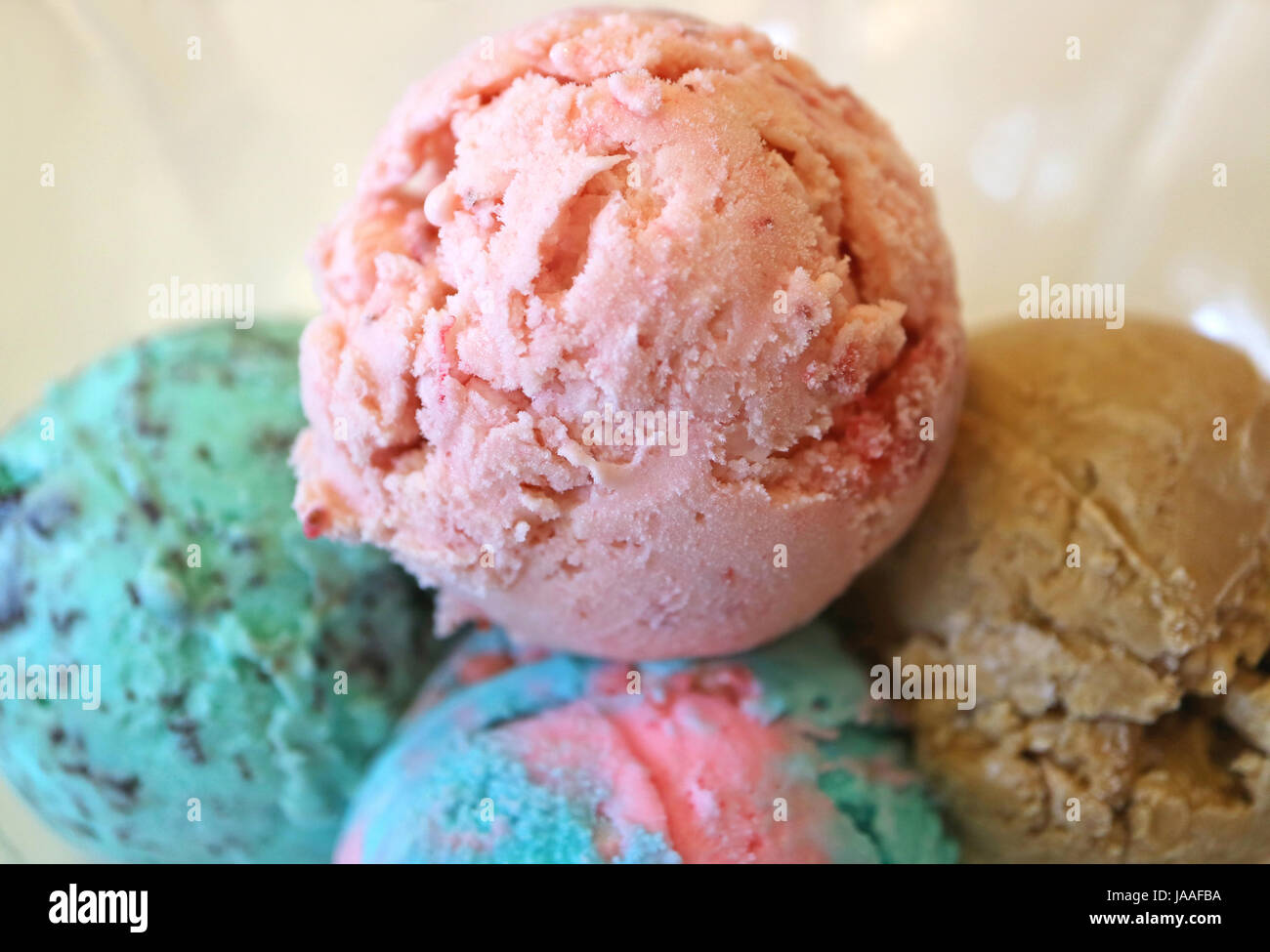 Four Scoops of Beautiful Color Ice Cream in a Bowl with Selective Focus ...