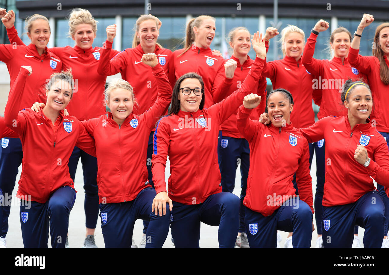 The England Women team pose for a photo during the media activity at ...