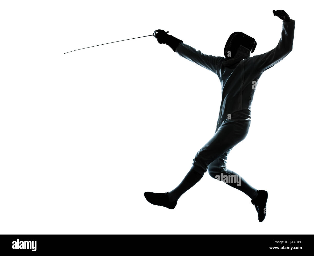 one man fencing silhouette in studio isolated on white background Stock ...