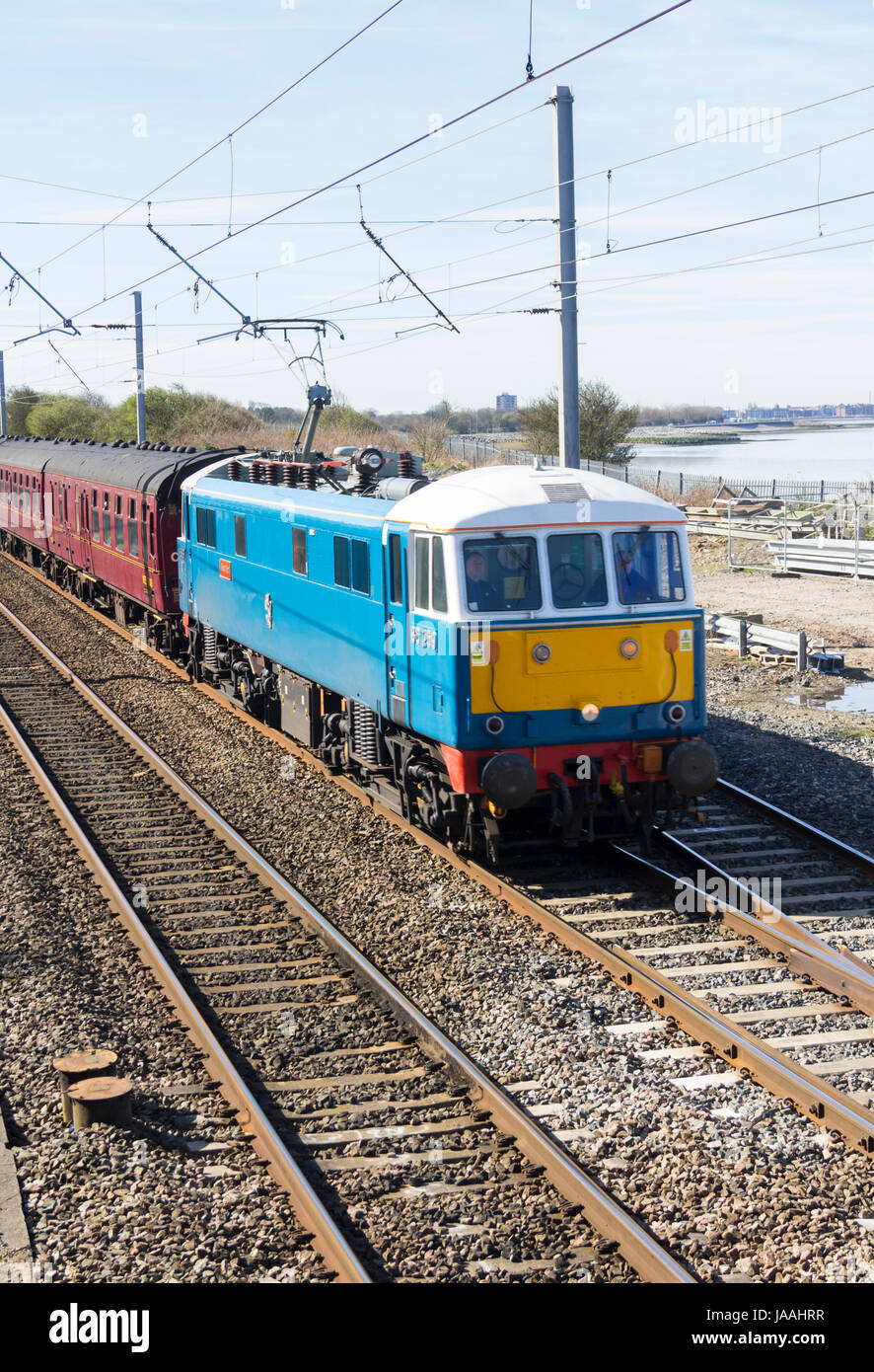 Class 86 in pre-1967 Electric blue livery under the wires at Hest Bank ...