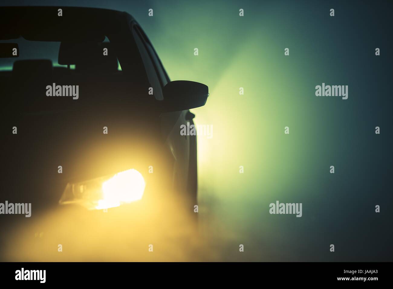 Fog on the Road at Night. Driving in a Fog Stock Photo - Alamy