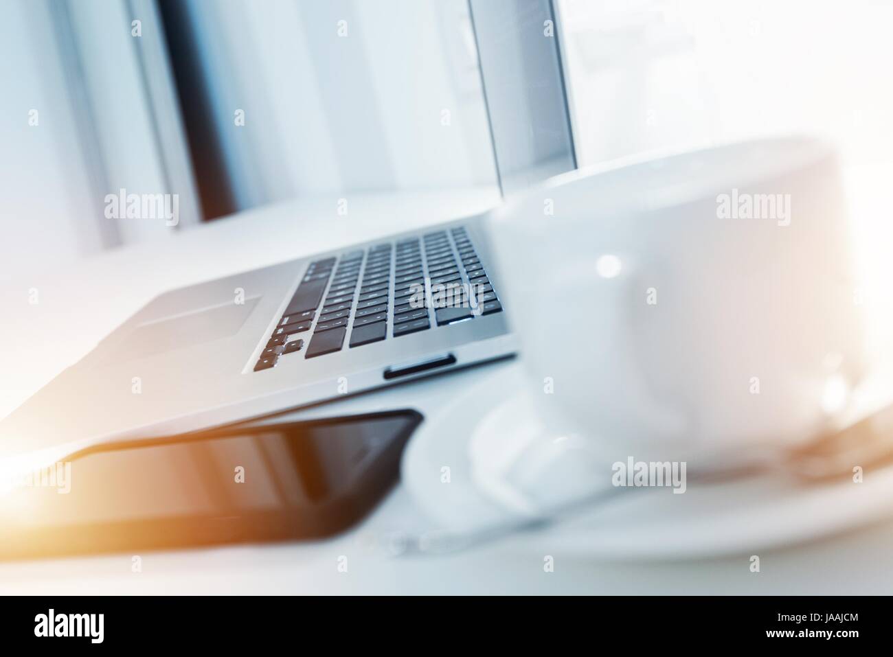 Modern Corporate Mobile Workstation. Modern Laptop Computer, Smartphone ...